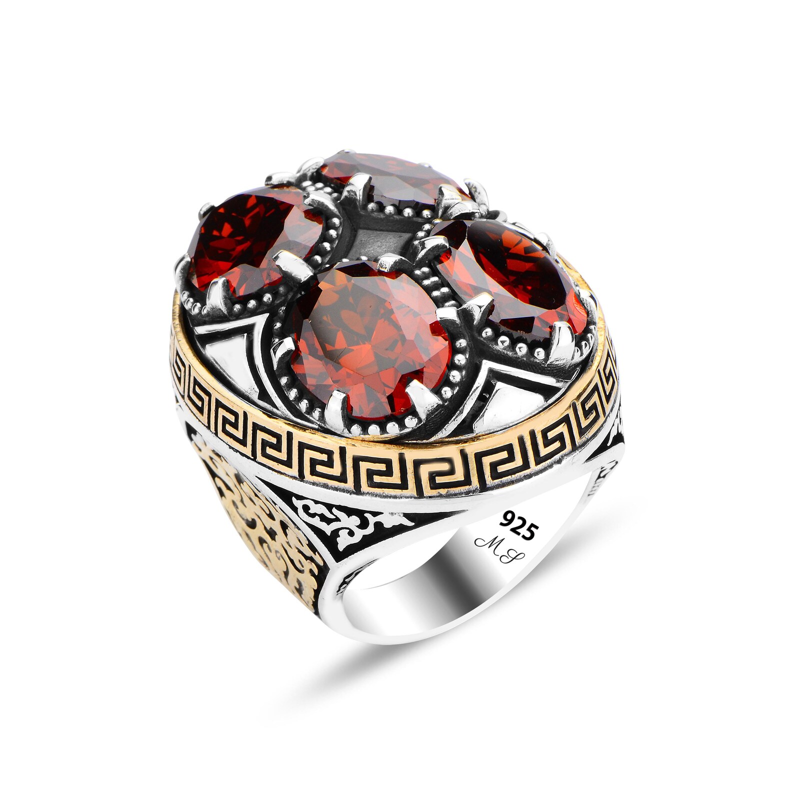 Men Silver Handmade Large Ruby Ring , Ottoman Silver Handmade Large Men ...