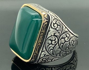 Mens Emerald Stone Ring | Etsy