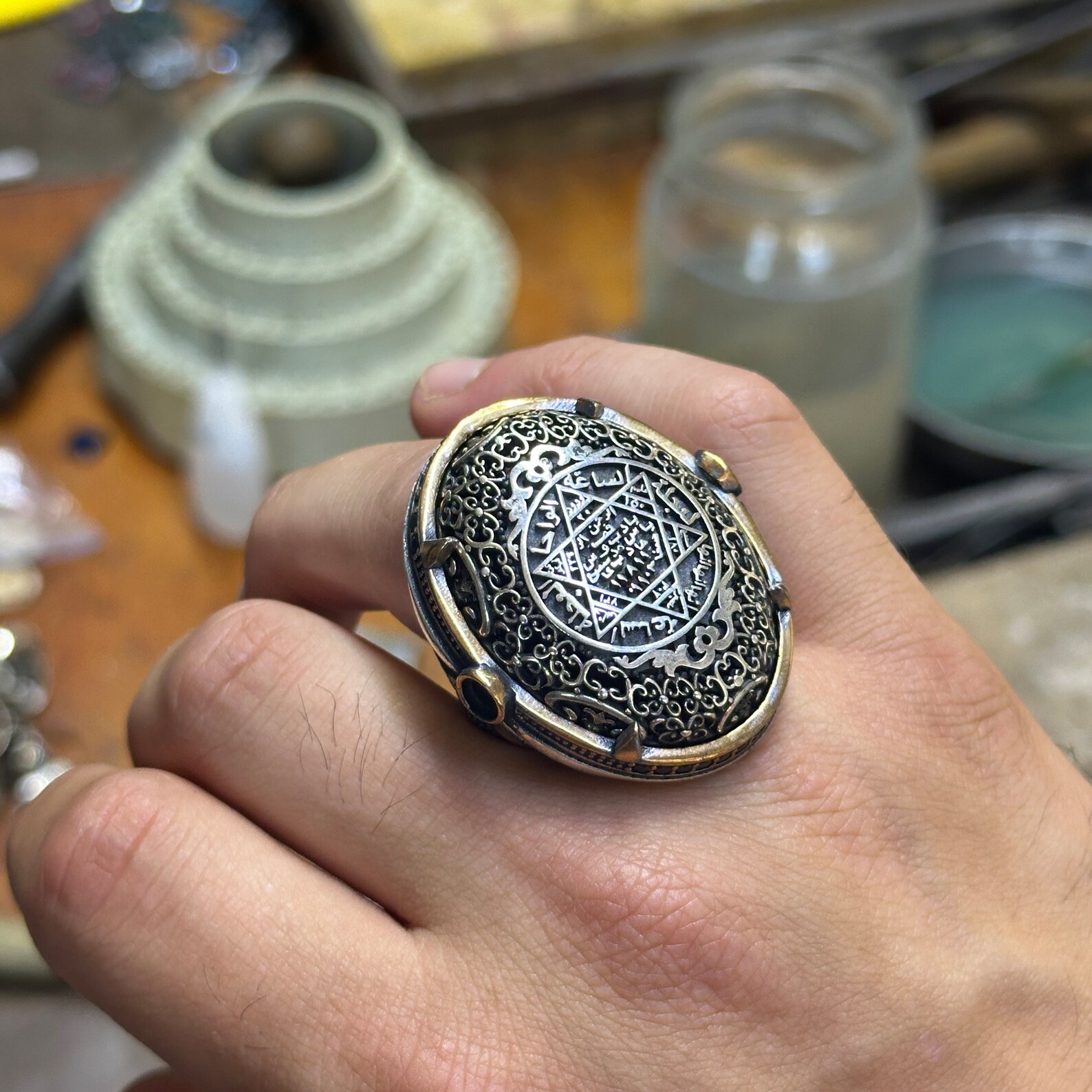 King Solomon Signet Ring, Large Seal of Solomon Signet Ring, Ottoman ...