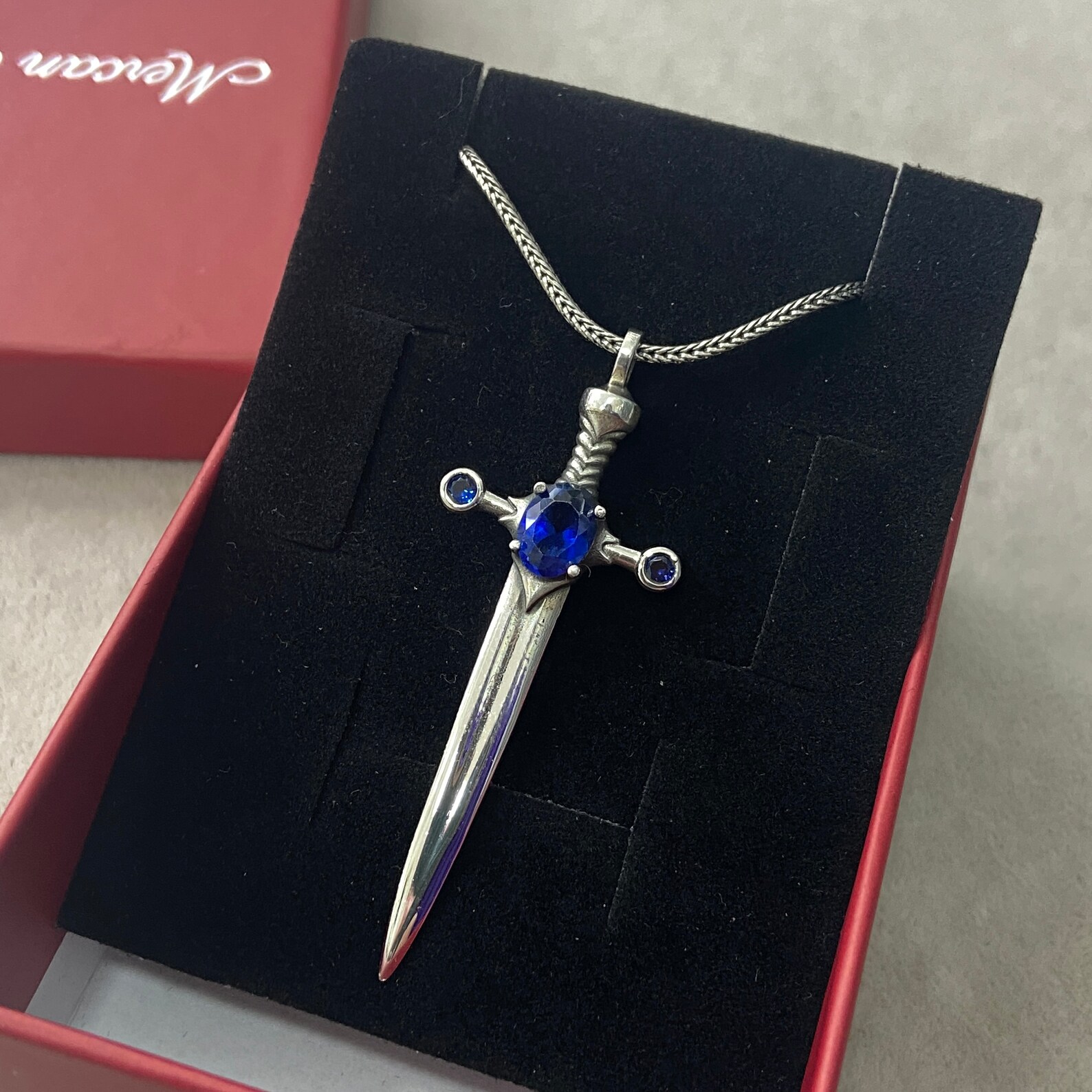 Silver Sword Pendant Sapphire Stone Sword Necklace Silver - Etsy