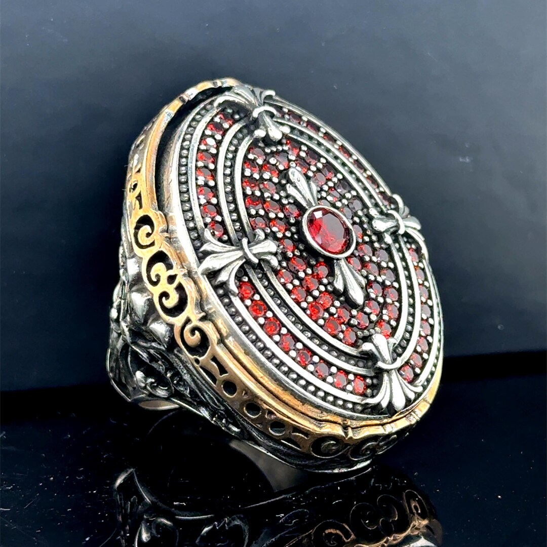 Mens Silver Large Ruby Stone Ring, Handmade Vintage Red Gemstone Ring ...