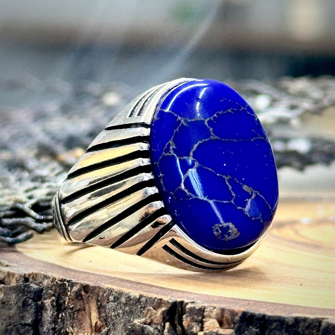 Silver Lapis Lazuli Ring, Lapis Signet Ring , Oval Handmade Lapis Ring ...