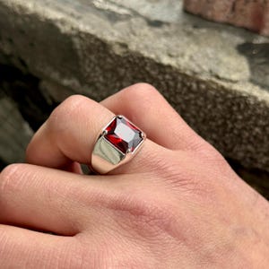 Silver Minimal Ruby Stone Ring, Classic Rectangle Red Stone Ring, Vintage Ruby Stone Ring ...
