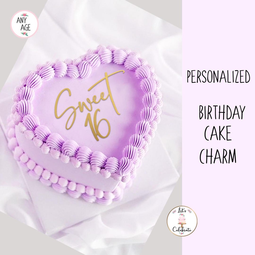 Sweet 16 Birthday Cake Charm, Heart Cake Decoration, Sixteen Birthday ...
