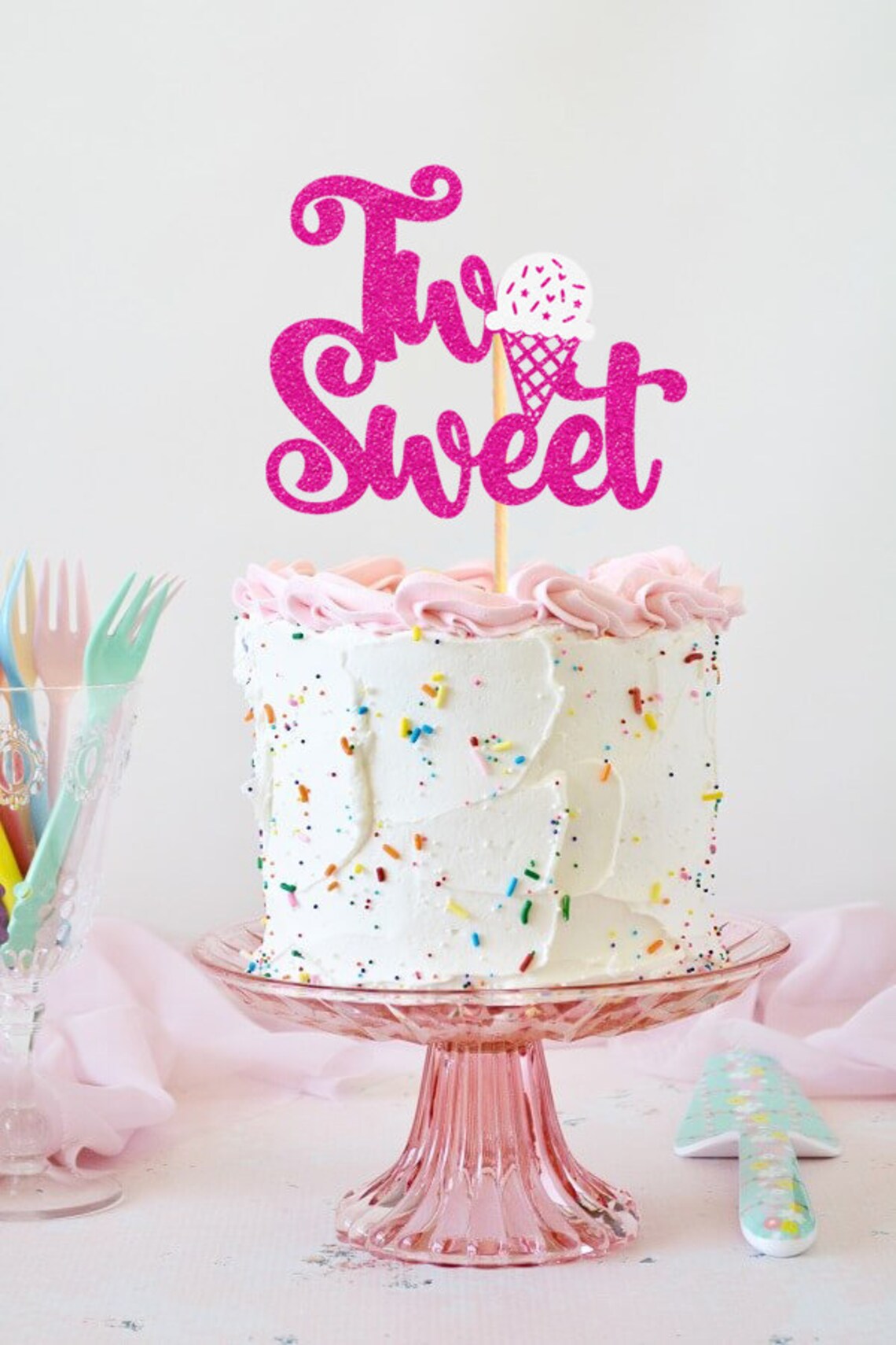 Two Sweet Cake Topper Birthday Cake Topper Ice Cream Party | Etsy