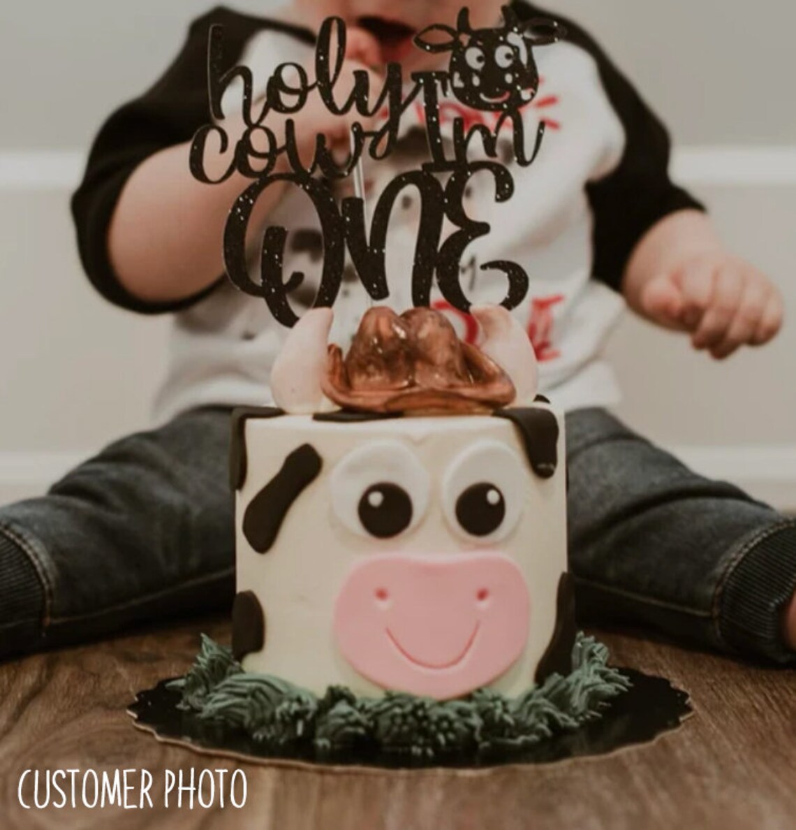 Barnyard Cake Topper Holy Cow I'm One Cake Topper Farm - Etsy