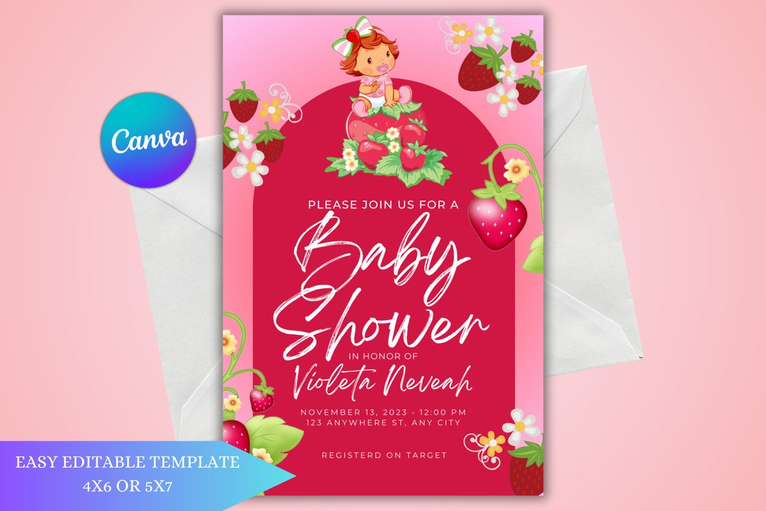 Strawberry Shortcake Baby Shower Invitation Editable Template, Baby ...