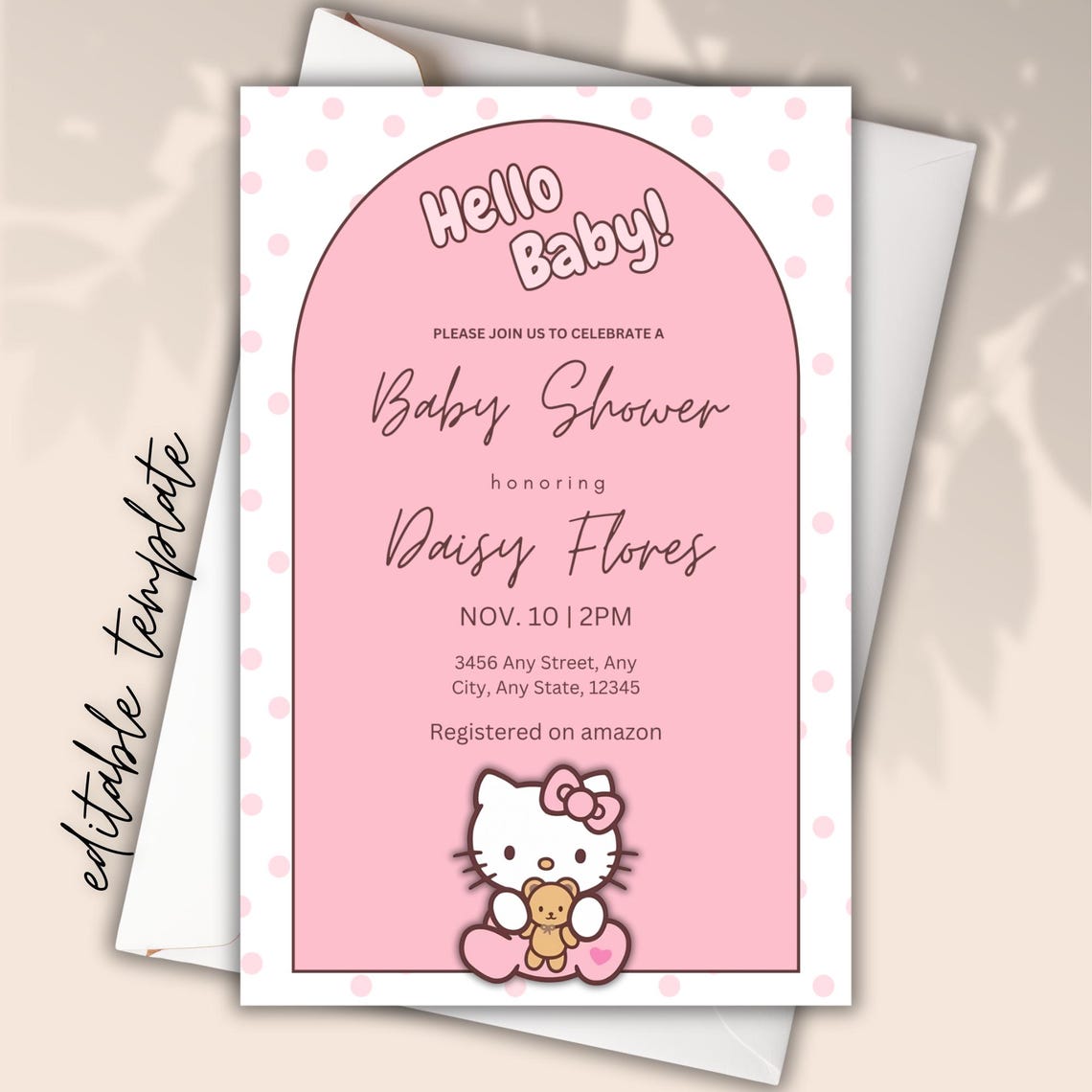 Kitty Baby Shower Invtiation Template, Hello Baby Editable Invitation ...