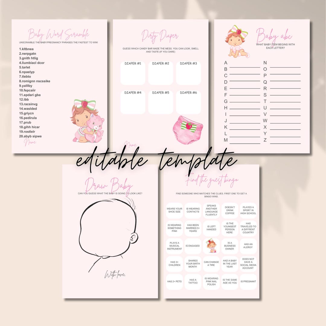 Strawberry Shortcake Games Table Signs, Books for Baby, Diaper Raffle ...