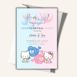 Kitty Gender Reveal Invitation, Hello Baby Invite Gender Reveal Party ...