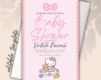 Kitty Baby Shower Invitation Editable Digital, Baby Shower Invitation ...