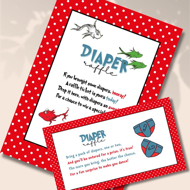 Dr Seuss Diaper Raffle Sign and Card, Baby Shower Ready-to-print ...