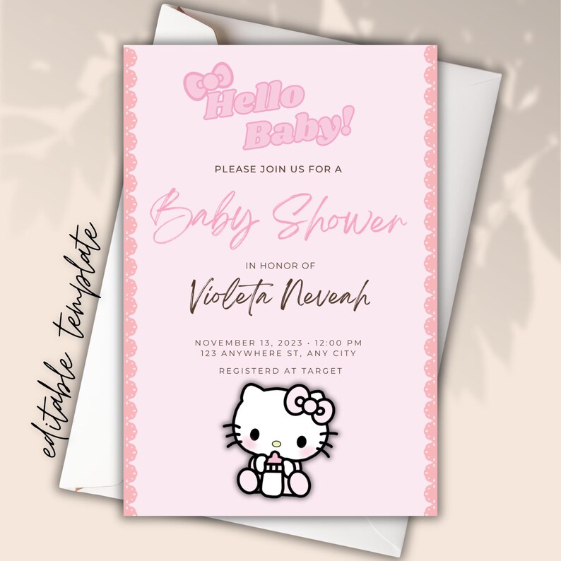 Kitty Baby Shower Invitation Editable Digital, Baby Shower Invitation ...