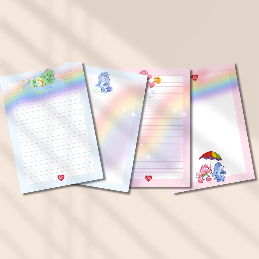 Carebears Stationary Set, Printable Lined and Unlined, Letter Writing ...