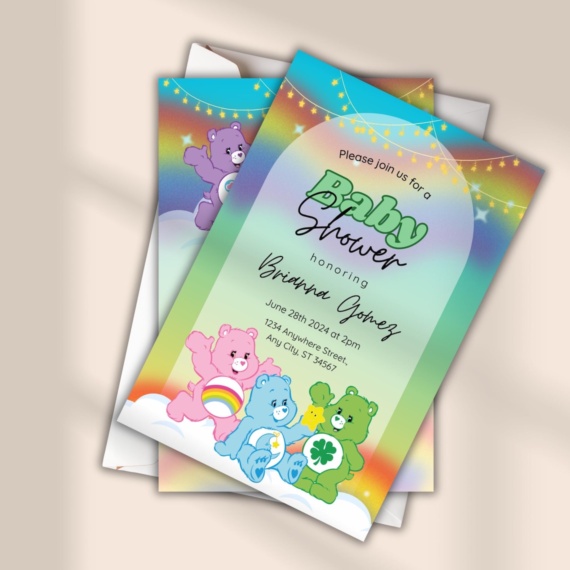 Care Bears Baby Shower Invitation Template, Colorful Care Bears ...