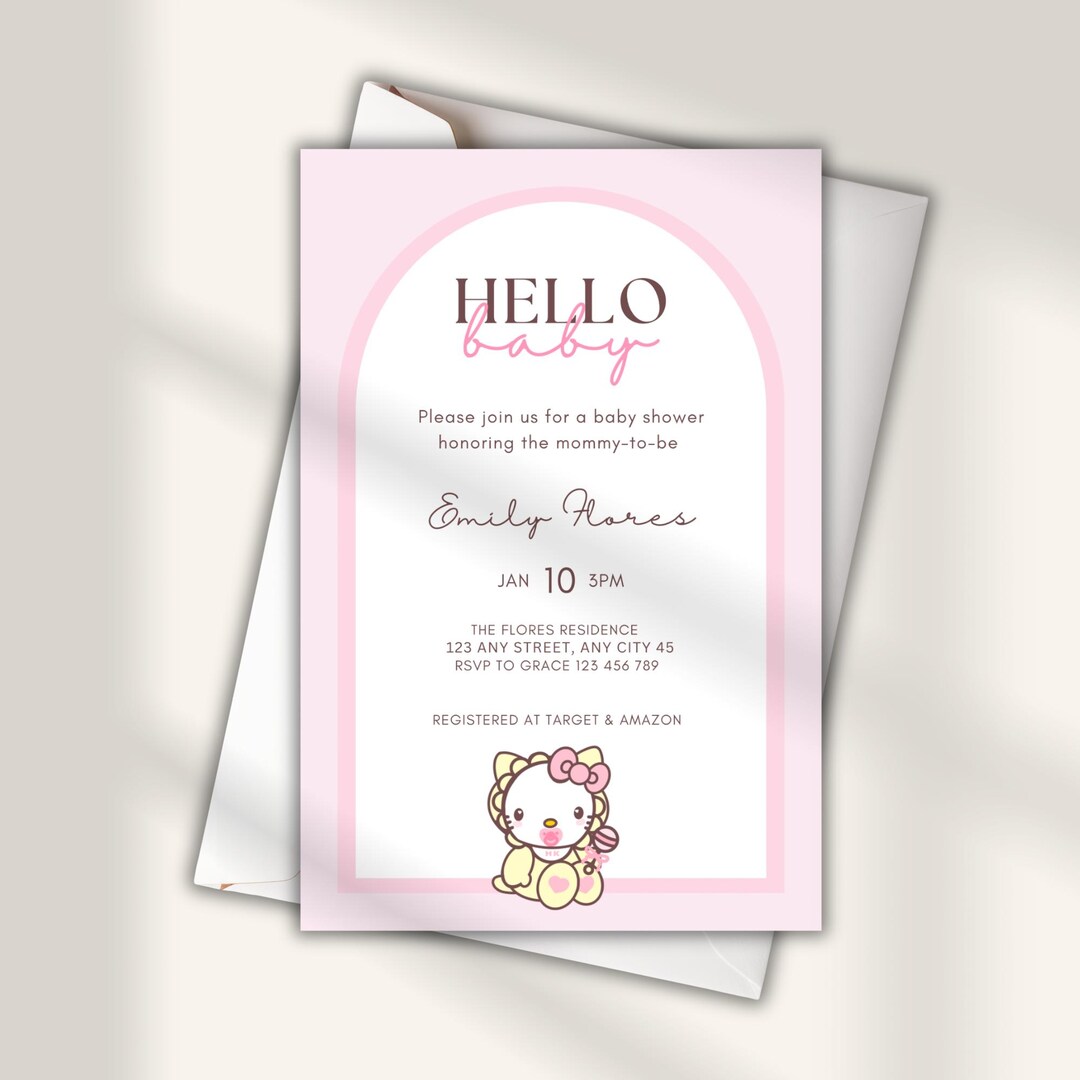 Kitty Baby Shower Invitation, Baby Shower Hello Baby Kitty Invite ...