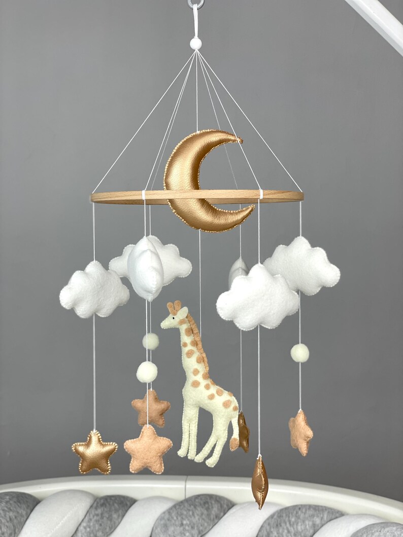 Giraffe Baby Mobile Neutral Safari Nursery Decor Baby Crib Mobile Felt ...