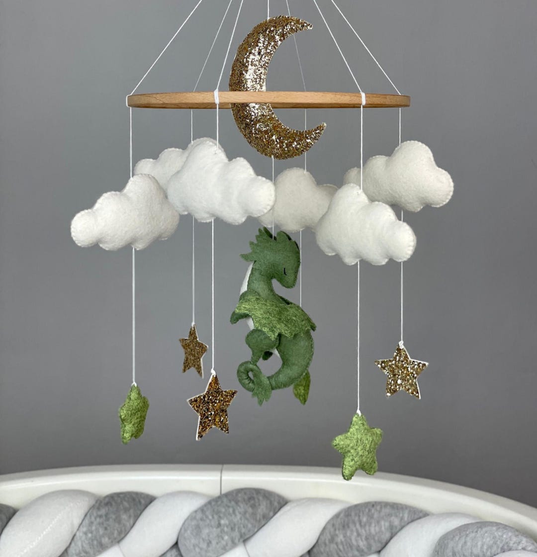 Dragon Baby Mobile Neutral Fantasy Nursery Decor Green Dragon Crib ...