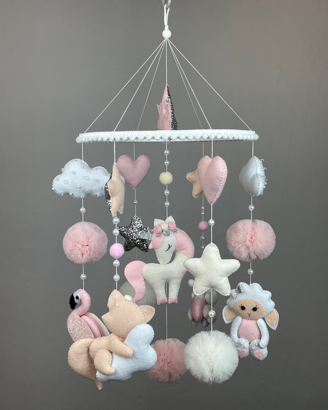 Baby Crib Mobile for Girl Unicorn Mobile Boho Nursery Decor Felt Animal ...