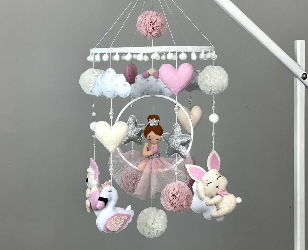 Baby Mobile Girl Princess Nursery Decor Boho Baby Mobile Felt Animals ...
