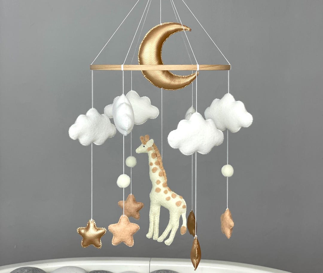 Giraffe Baby Mobile Neutral Safari Nursery Decor Baby Crib Mobile Felt ...
