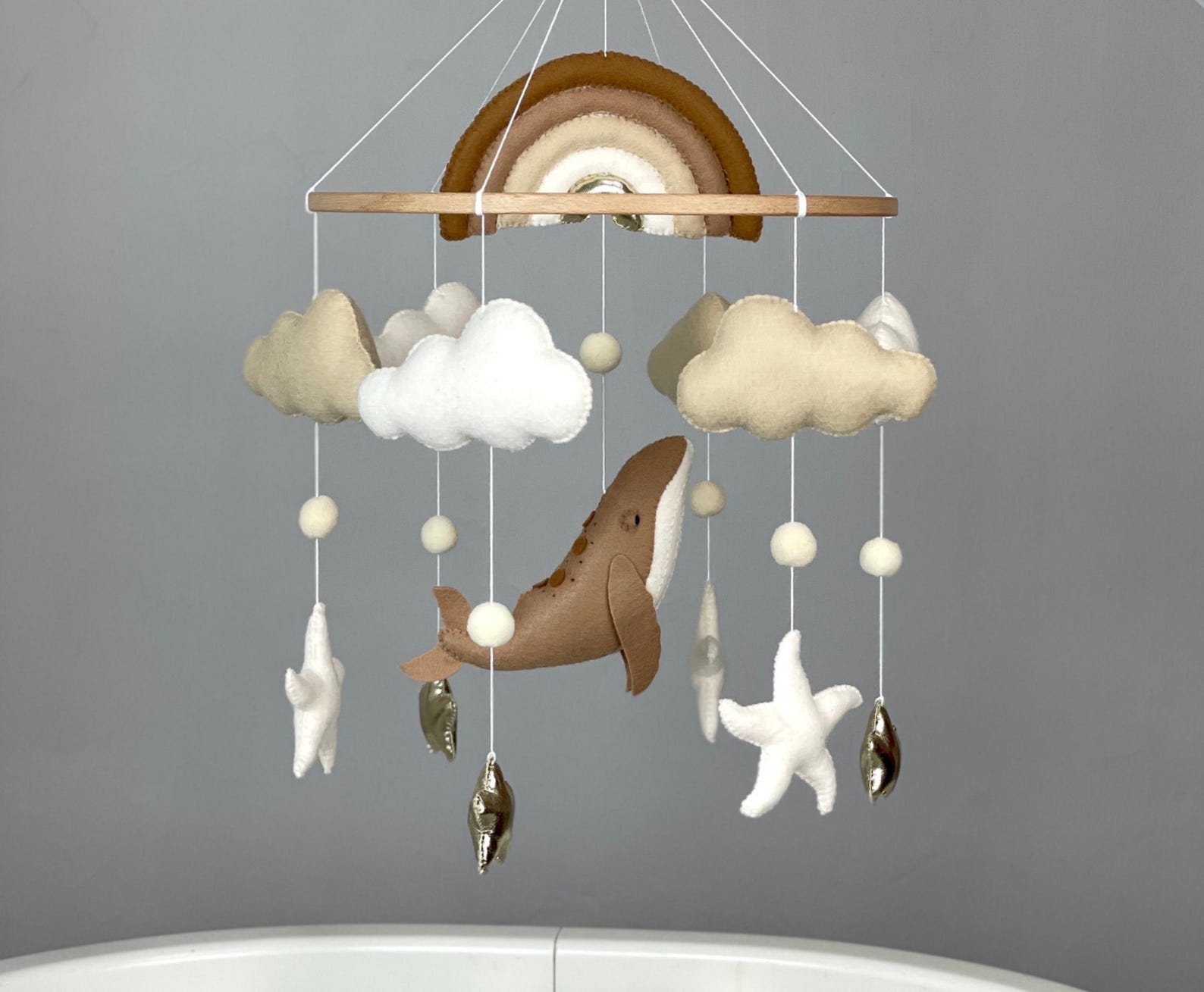 Whale Mobile Neutral Ocean Baby Mobile Rainbow Nautical Nursery Decor ...