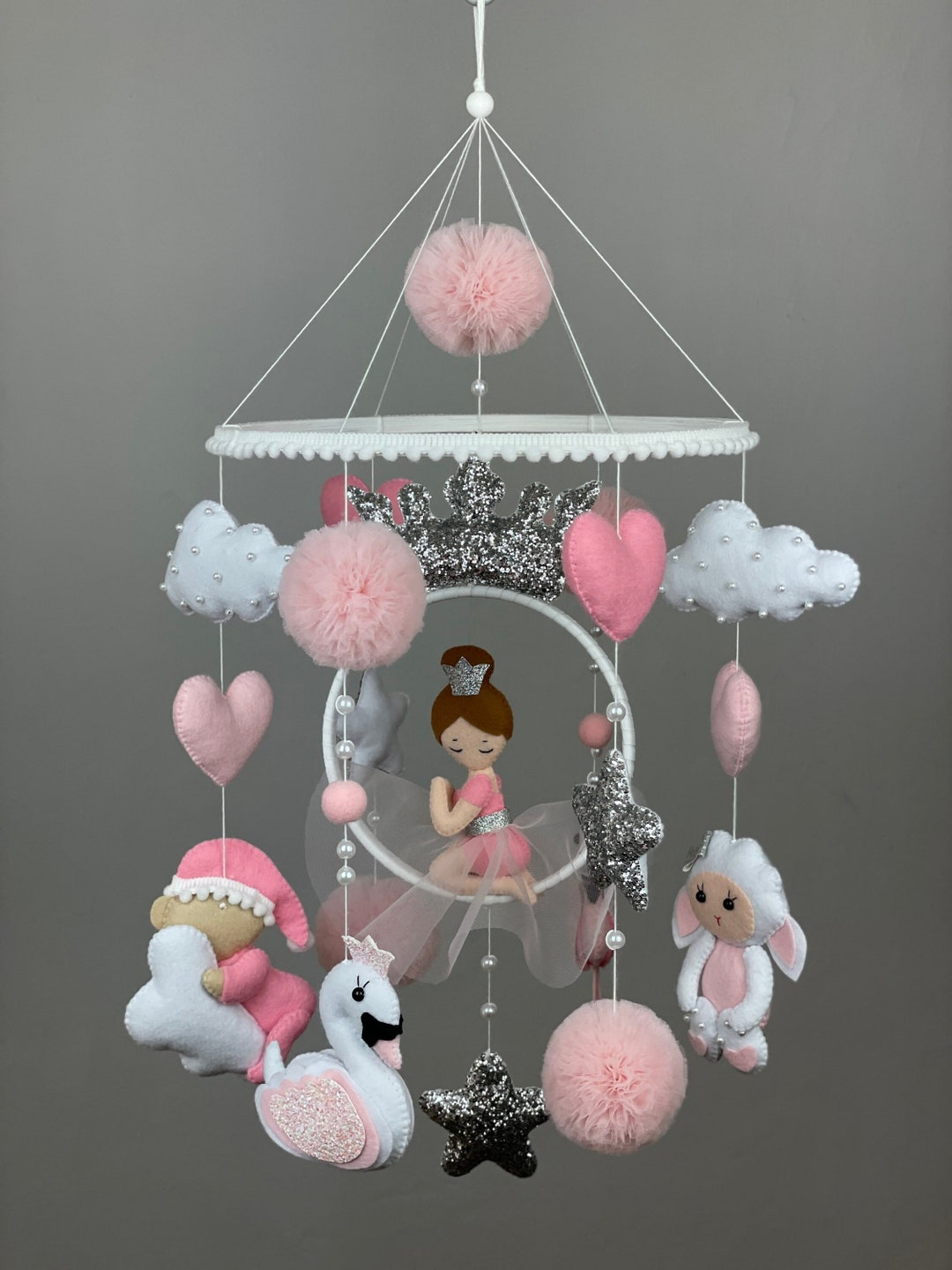 Baby Mobile Girl Princess Nursery Boho Mobile Felt Baby Mobile Baby ...