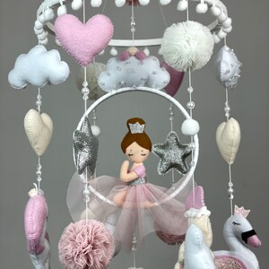Baby Mobile Girl Princess Nursery Decor Boho Baby Mobile Felt Animals ...