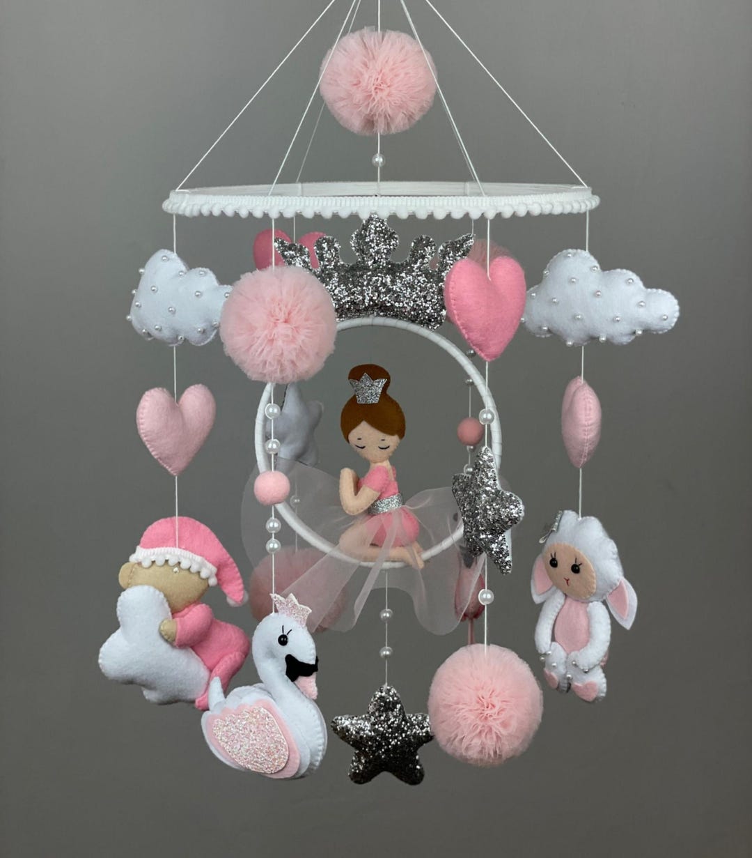 Baby Mobile Girl Princess Nursery Boho Mobile Felt Baby Mobile Baby ...