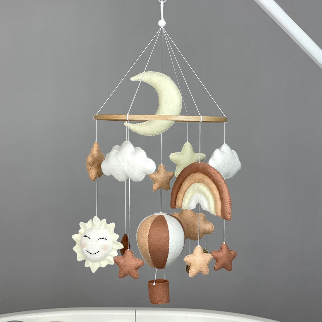 Neutral Baby Mobile Cloud Nursery Decor Air Balloon Evening Star Mobile ...