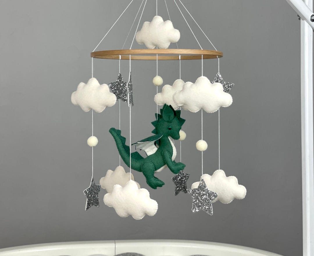 Dragon Baby Mobile Crib Dragon Nursery Decor Felt Dragon Green Fantasy ...