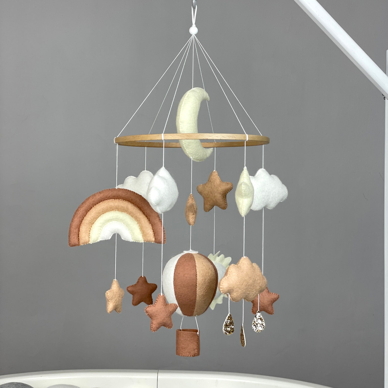 Neutral Baby Mobile Cloud Nursery Decor Air Balloon Evening Star Mobile ...