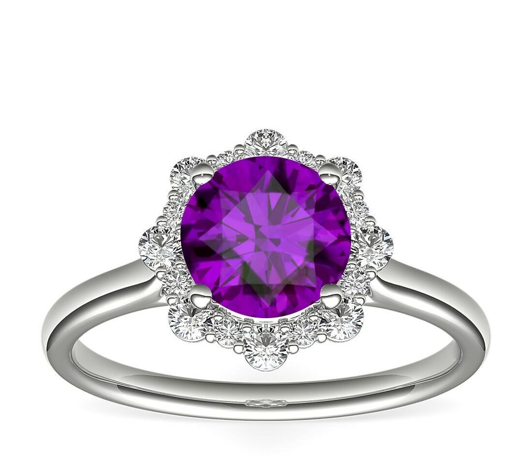 Art Deco Purple Amethyst Engagement Ring Unique Floral - Etsy