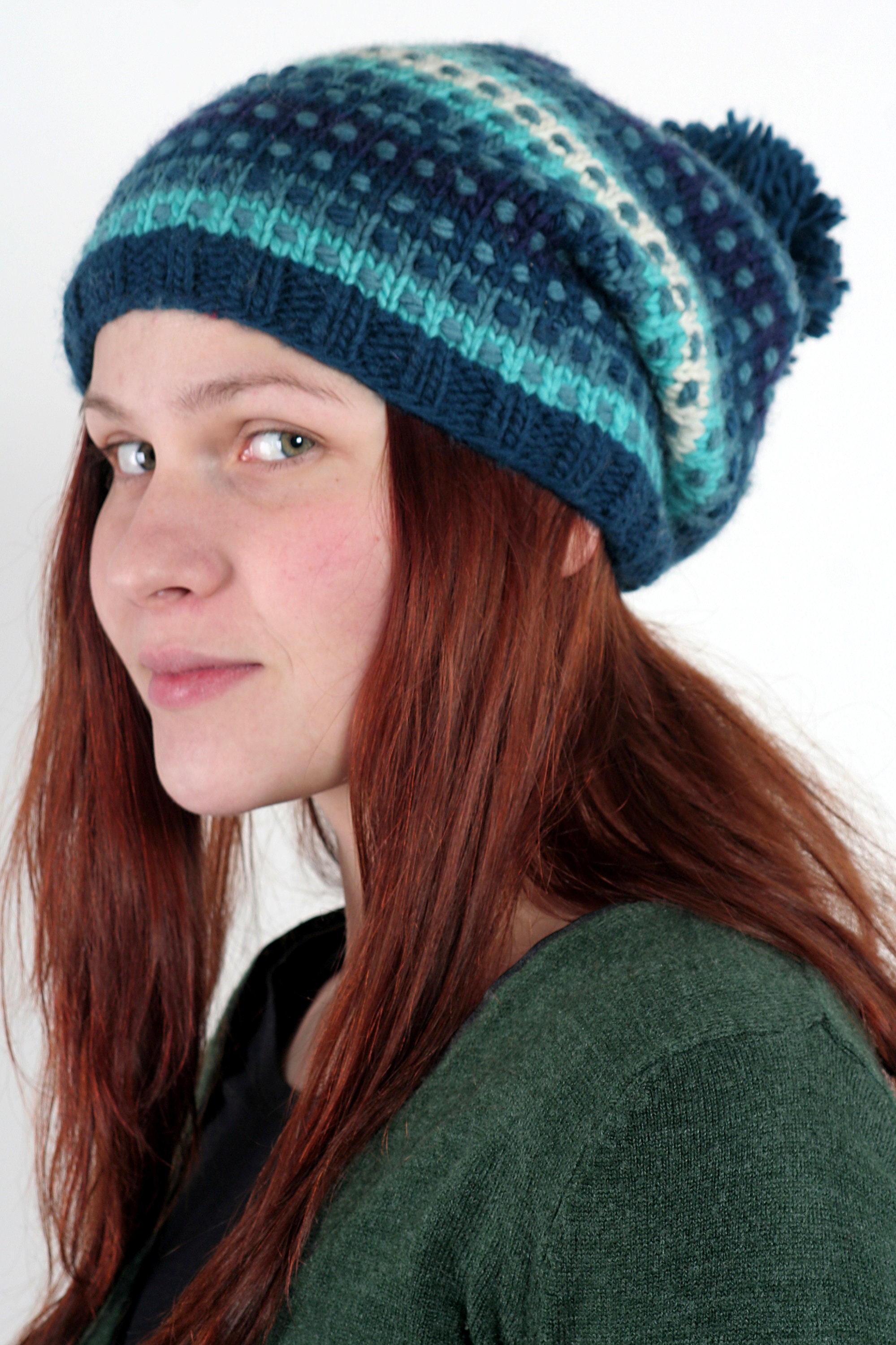 MerinoWolle Handarbeit Fair Trade Slouchy Beanie - Flop Bommel ...