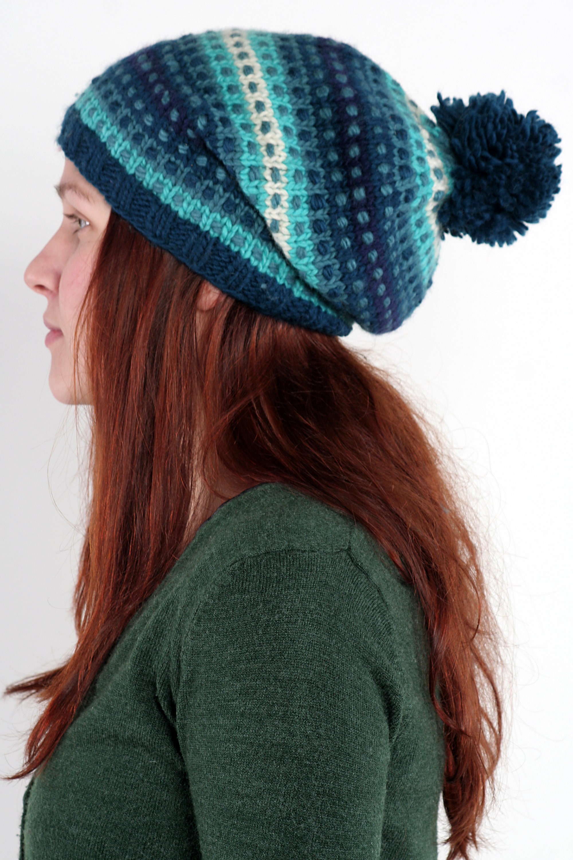 MerinoWolle Handarbeit Fair Trade Slouchy Beanie - Flop Bommel ...