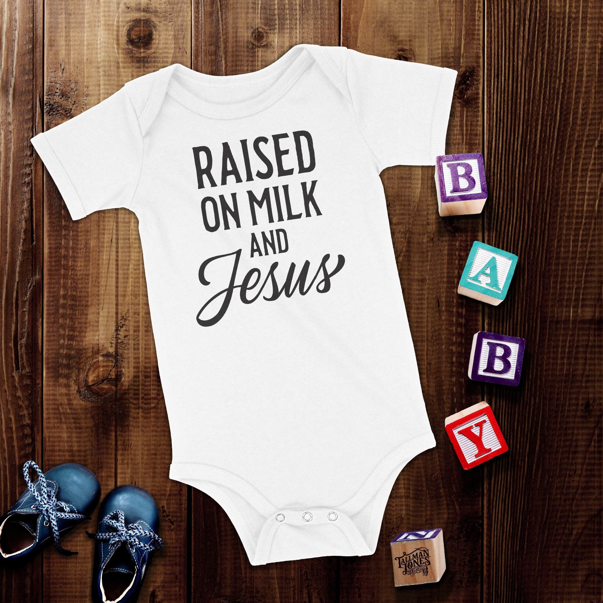 Raised on Milk and Jesus. Baby Christian Bodysuit. Baby Shower Gift ...