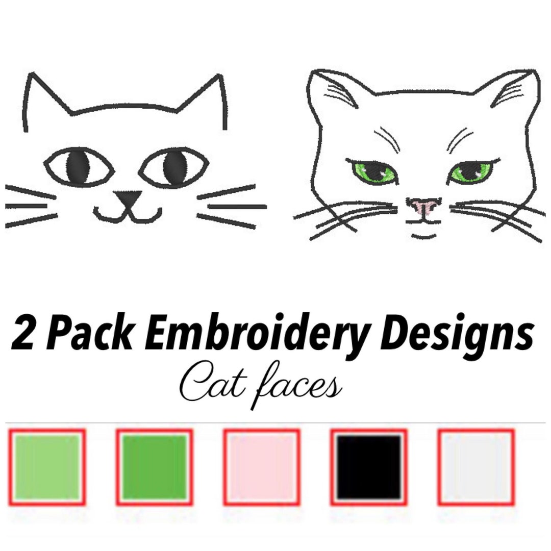 Cat Face Embroidery Design Pack - Etsy