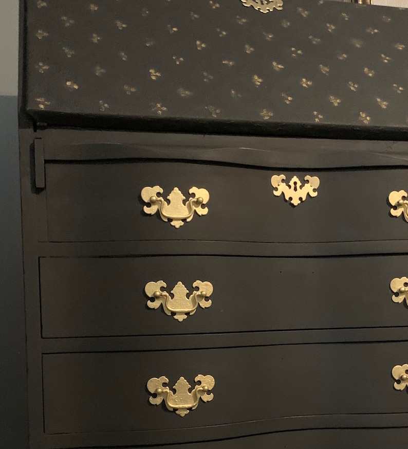 Hand Painted Secretary Desk With Embossed Wallpaper | Etsy