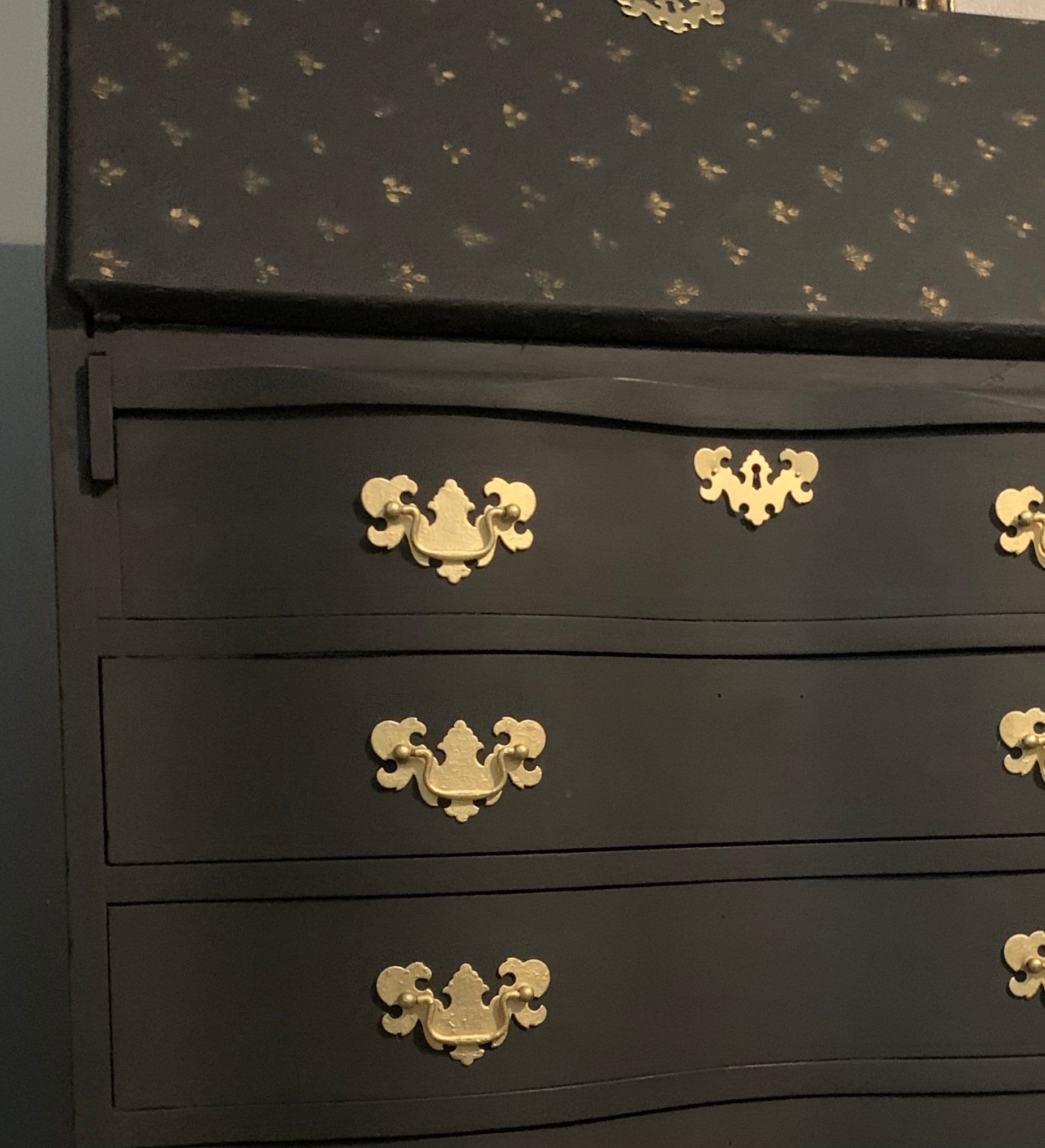 Hand Painted Secretary Desk With Embossed Wallpaper - Etsy