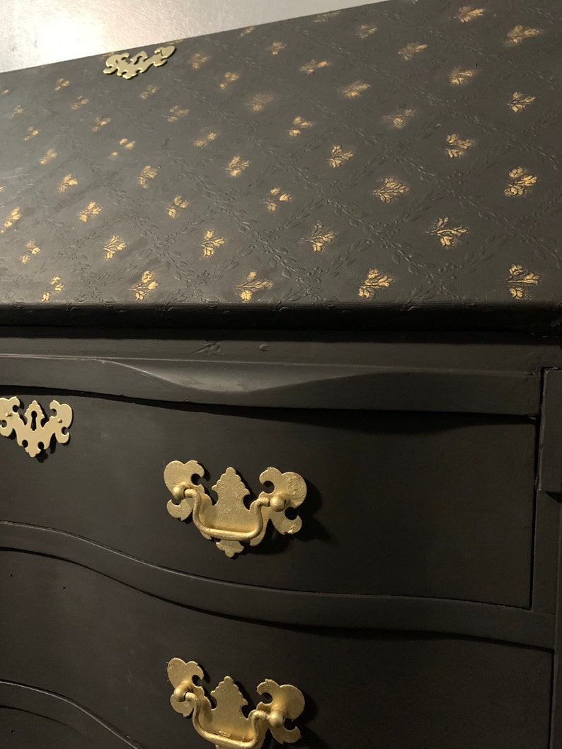 Hand Painted Secretary Desk With Embossed Wallpaper - Etsy