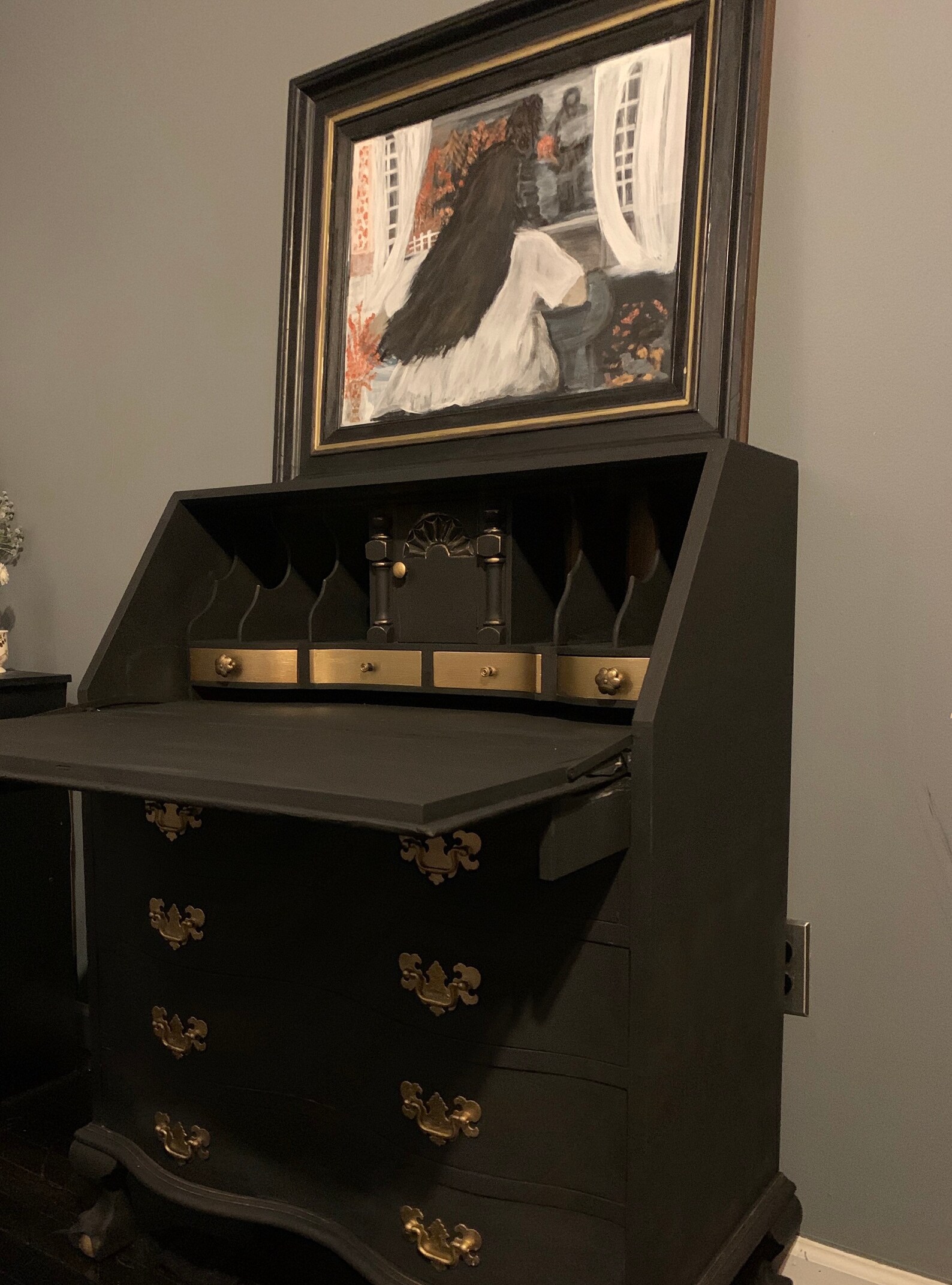 Hand Painted Secretary Desk With Embossed Wallpaper - Etsy