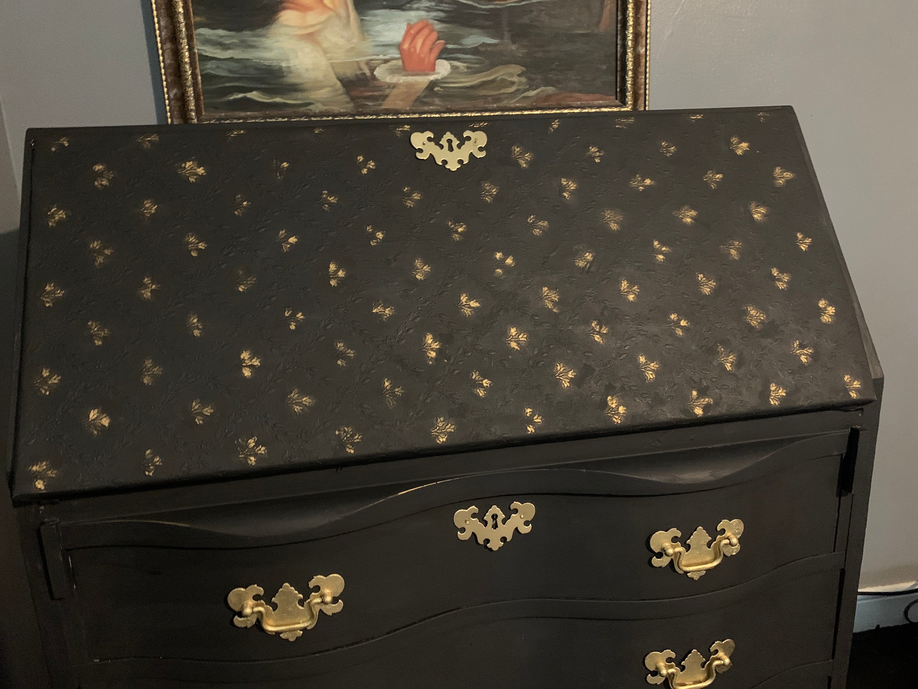 Hand Painted Secretary Desk With Embossed Wallpaper - Etsy