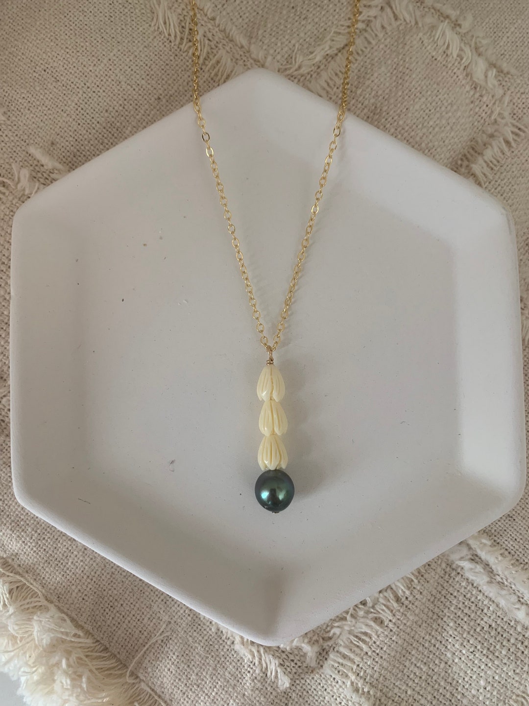 Tahitian + Pikake Drop Necklace - Etsy