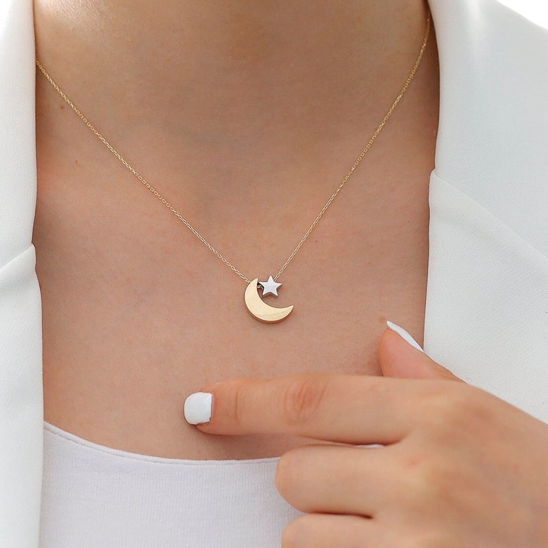 Moon and Star Necklace - Etsy