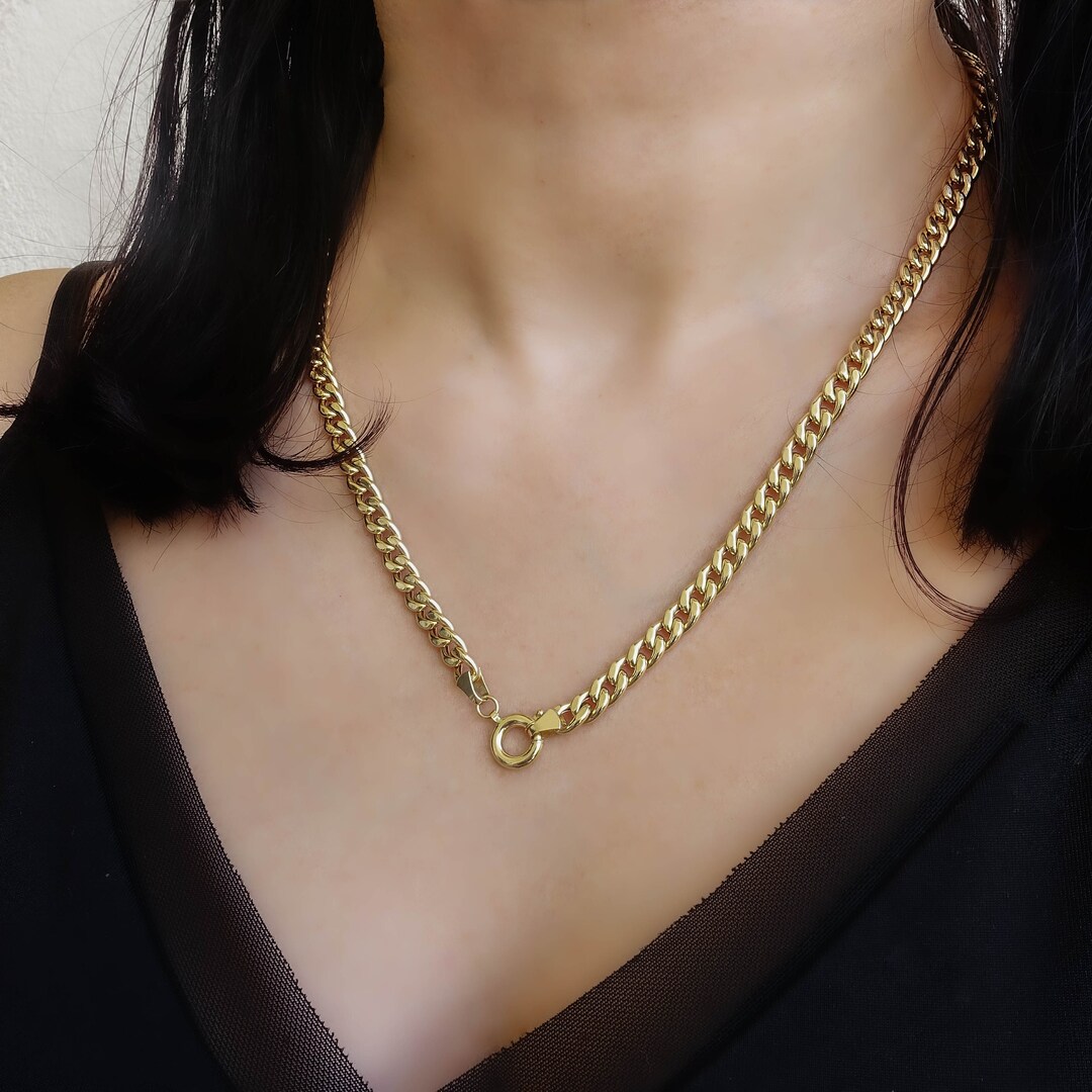 14k Gold Curb Chain Sailor Lock Necklace | Thick Cuban Miami Link ...