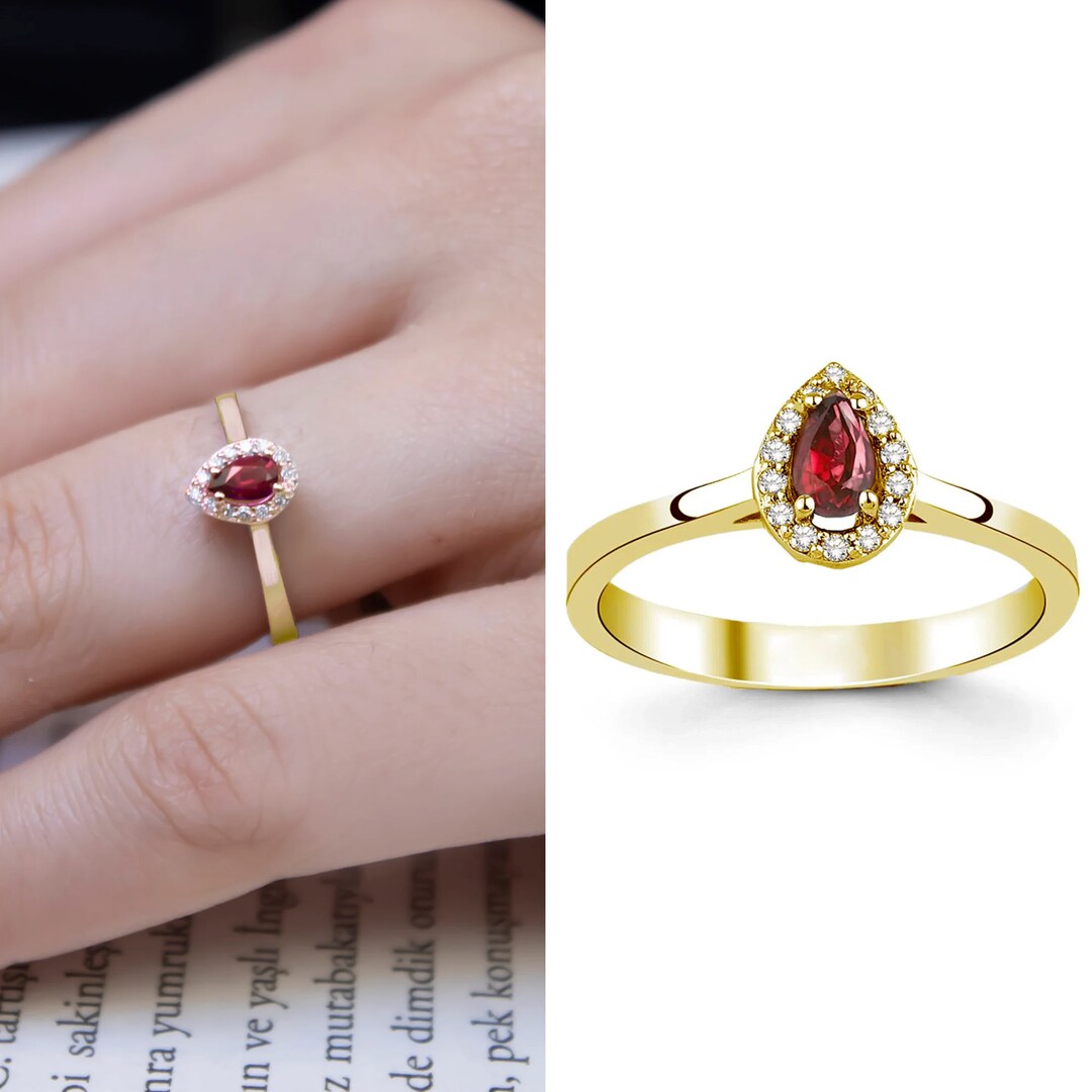14k Gold Roter Rubin Diamant Edelstein Vorschlag Ring Schmuck Rubin ...