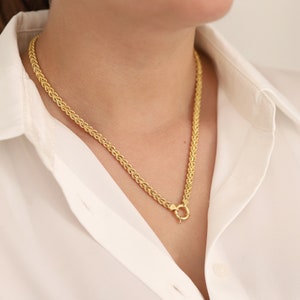 14k Gold Rope Chain Necklace | Sailor Lock Clasp, Reversible Straw Mesh ...