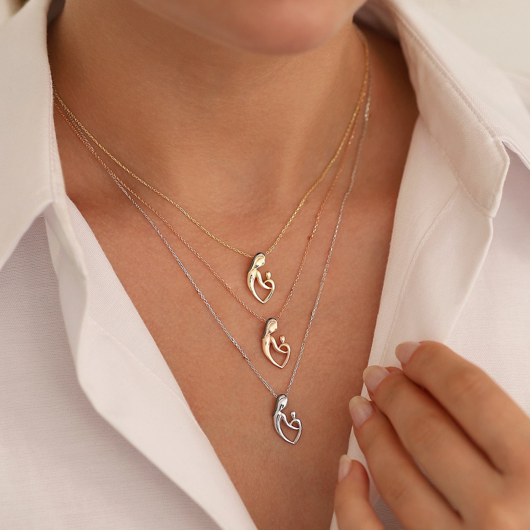 14k Gold Mother & Baby Necklace | Mom Daughter Motherhood Pregnancy ...