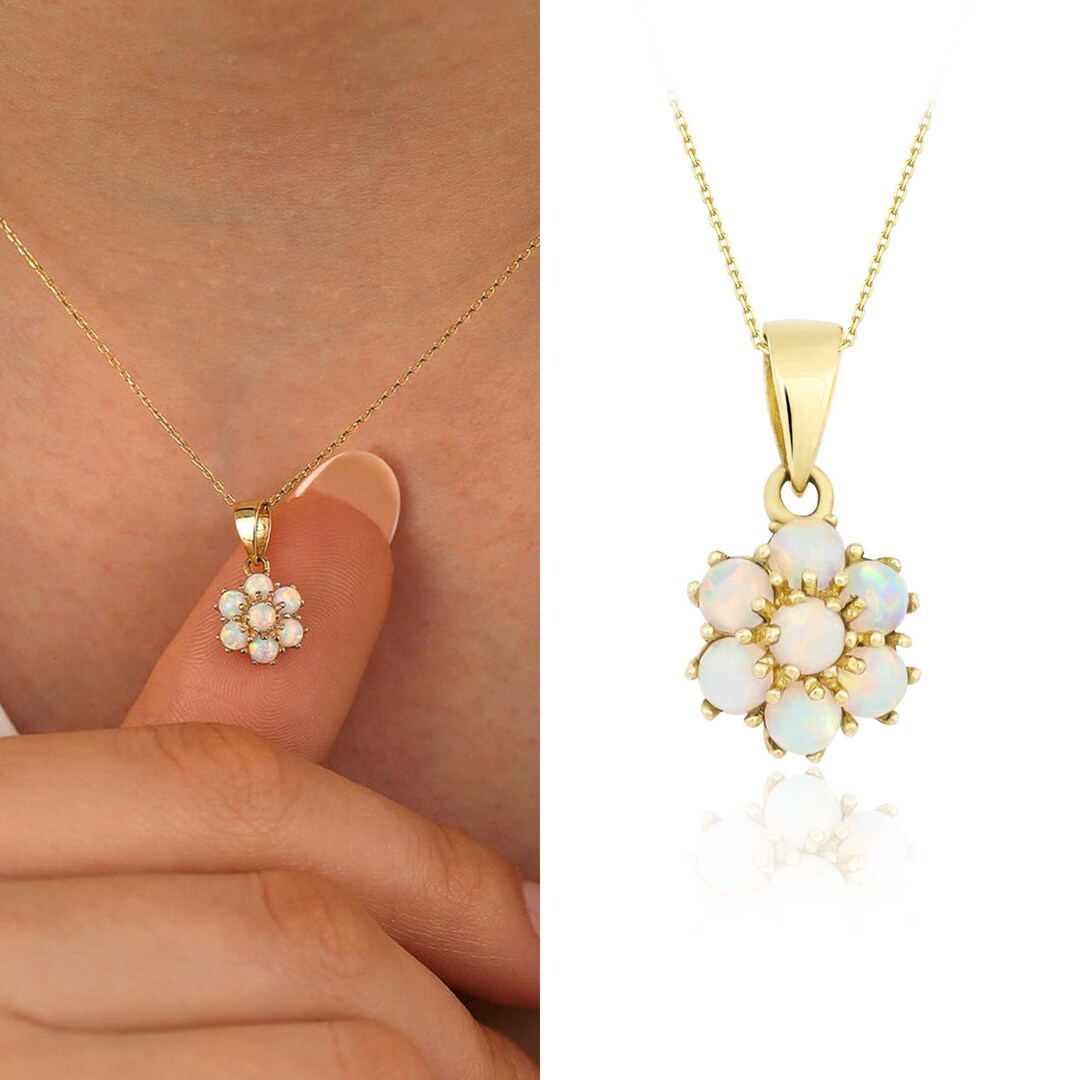 14K Gold White Opal Flower Necklace | Handmade Fine Floral Jewelry ...