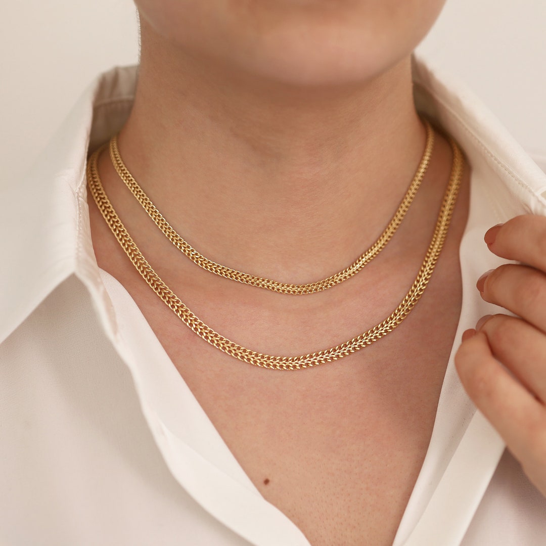 14k Gold Double Curb Chain Necklace | Thick Heavy Bismarck Design - Etsy
